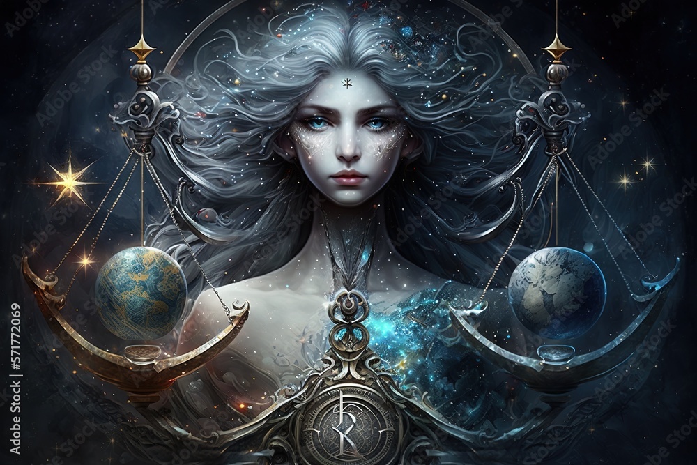 Backdrop of sacred zodiac Libra symbols, astrology, alchemy, magic ...