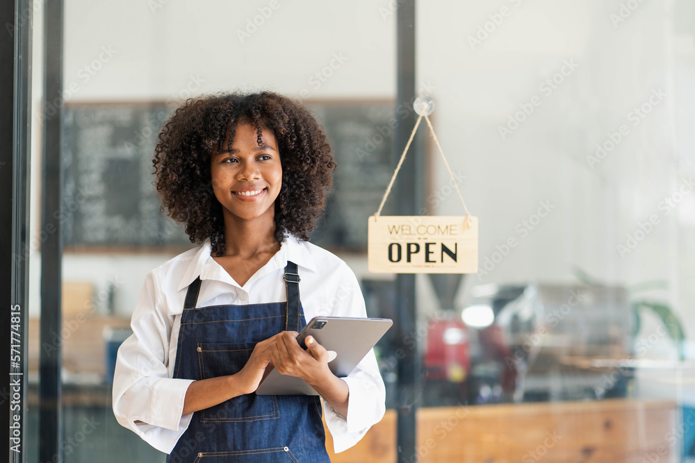 Startup successful small business owner sme beauty girl stand with ...