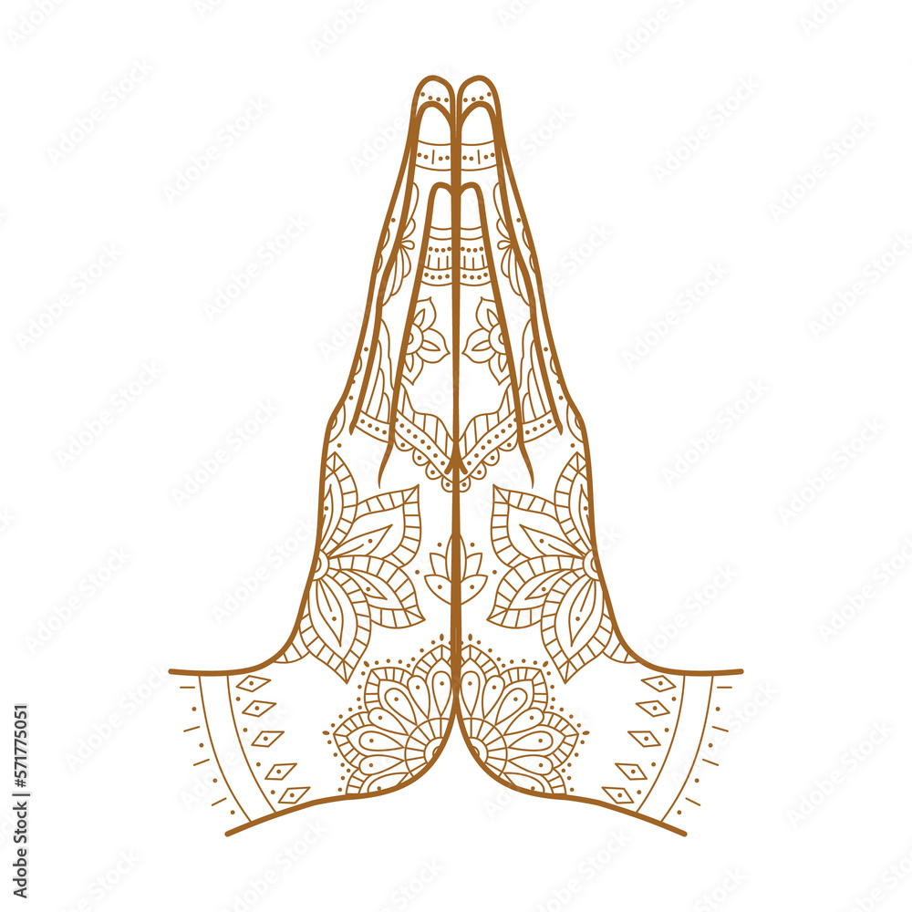 Mudra Namaste. Ornate hands folded in a welcome gesture. Mehendi ...