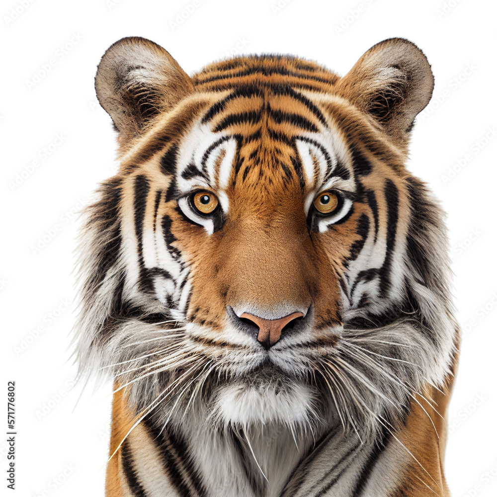 tiger face shot isolated on transparent background cutout Stock ...