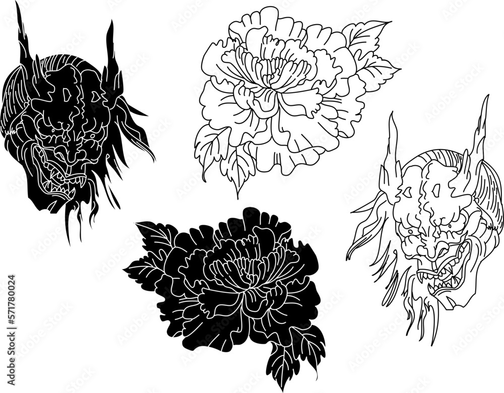 Vecteur Stock Hanya Demon mask Japanese style and design for tattoo ...