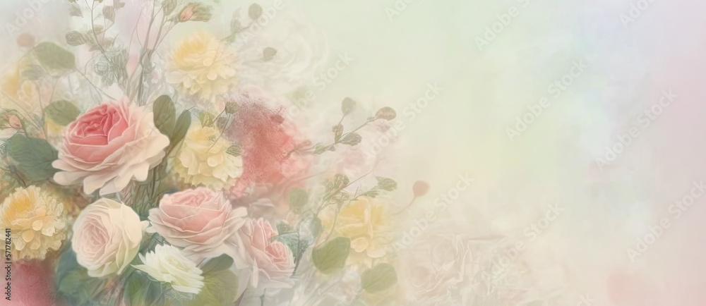 pastel light background with flowers for a spring greeting card with a ...