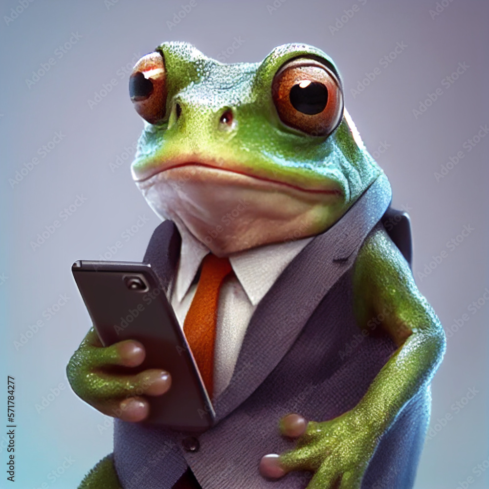 cute frog with mobile phone Stock Illustration | Adobe Stock