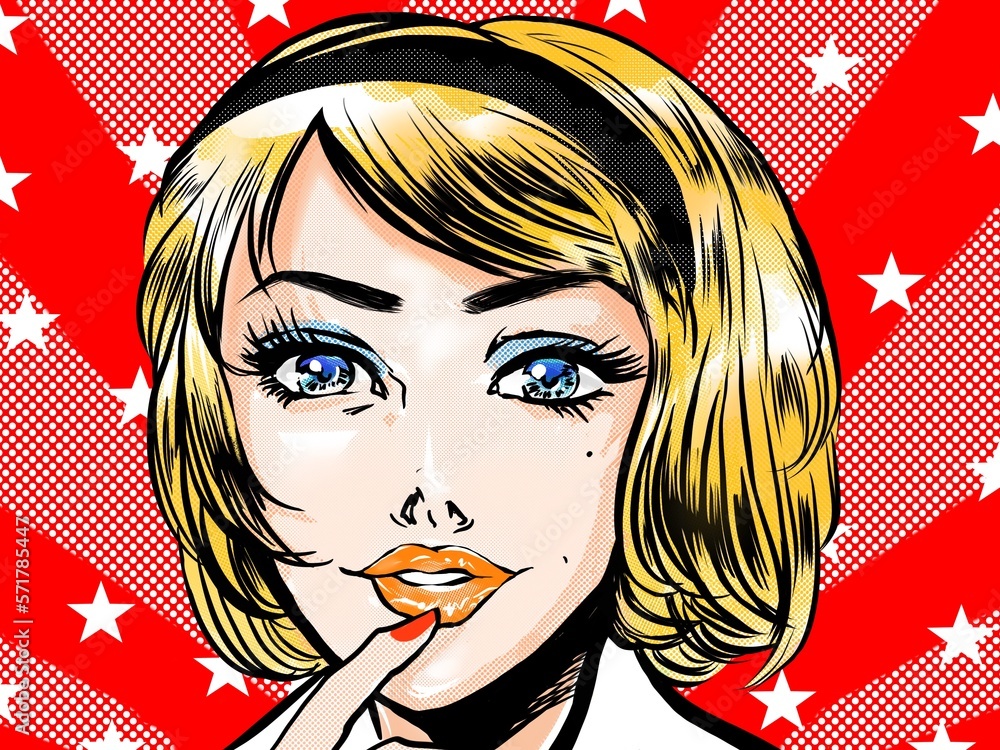 60's retro style American comics blonde American beauty portrait ...