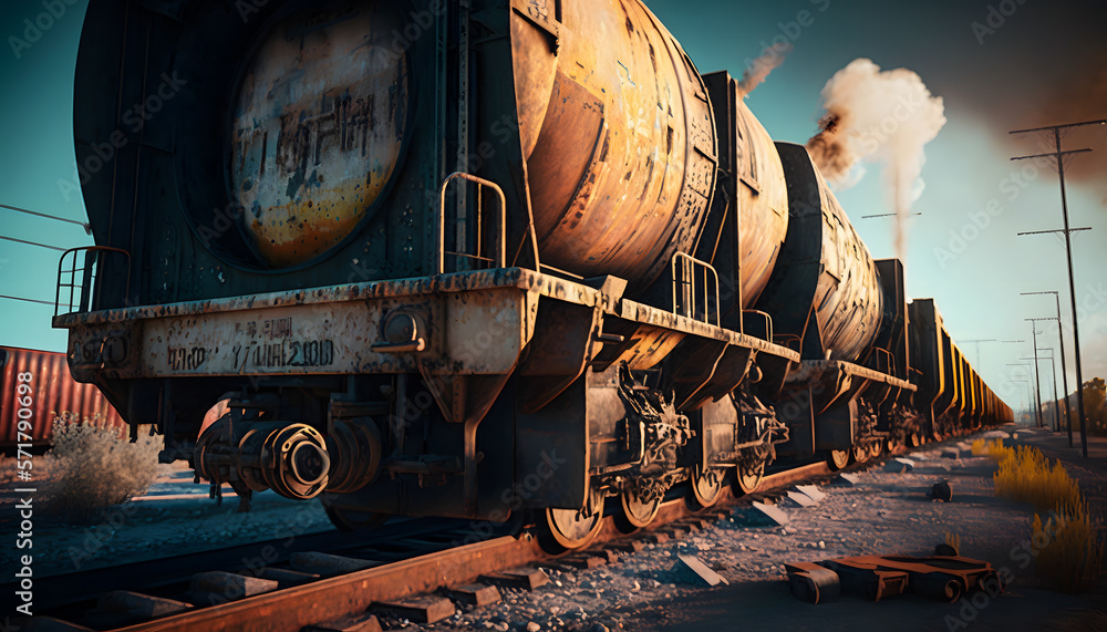 Wagons freight train carrying hazardous substances derailed, tanks burning fire with pesticides ...