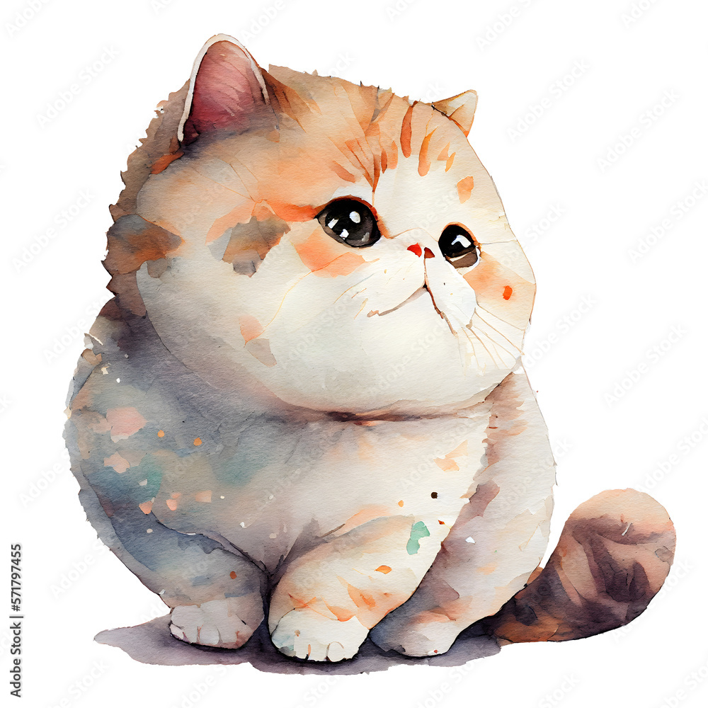 Cute Fat Cat watercolor Clipart PNG Stock Illustration | Adobe Stock