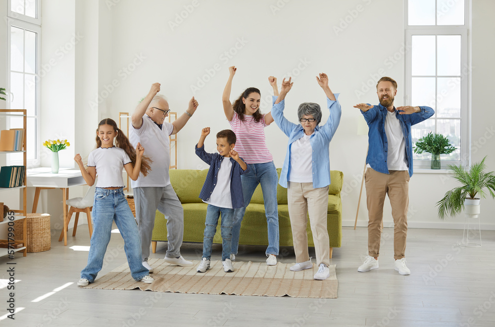 Joyful multi generational family having fun at home. Happy, funny ...