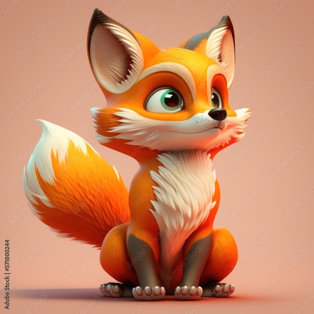 Super Cute Little big eyes fox Rendered in Cartoon Style Generative AI ...