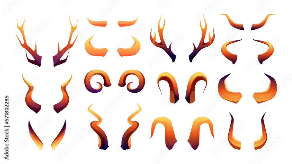 Devil horns. Evil monsters antlers, parts of demon body for Halloween ...