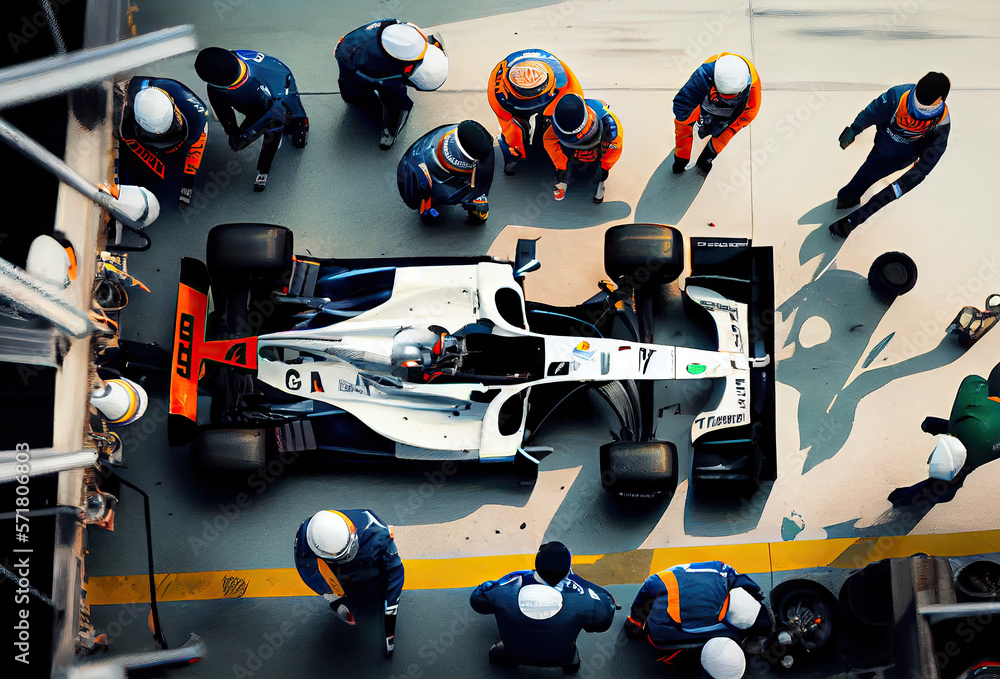 Racing car on formula 1 pit stop created with AI Stock Illustration | Adobe Stock