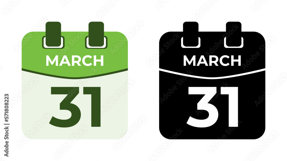 March 31 flat daily spiral calendar icon date vector image in matching ...