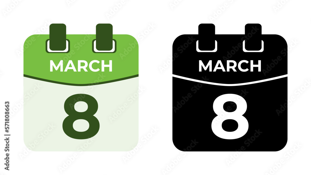 March 8 flat daily spiral calendar icon date vector image in matching ...