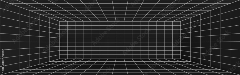 3D perspective of black wireframe room background. Vector realistic ...