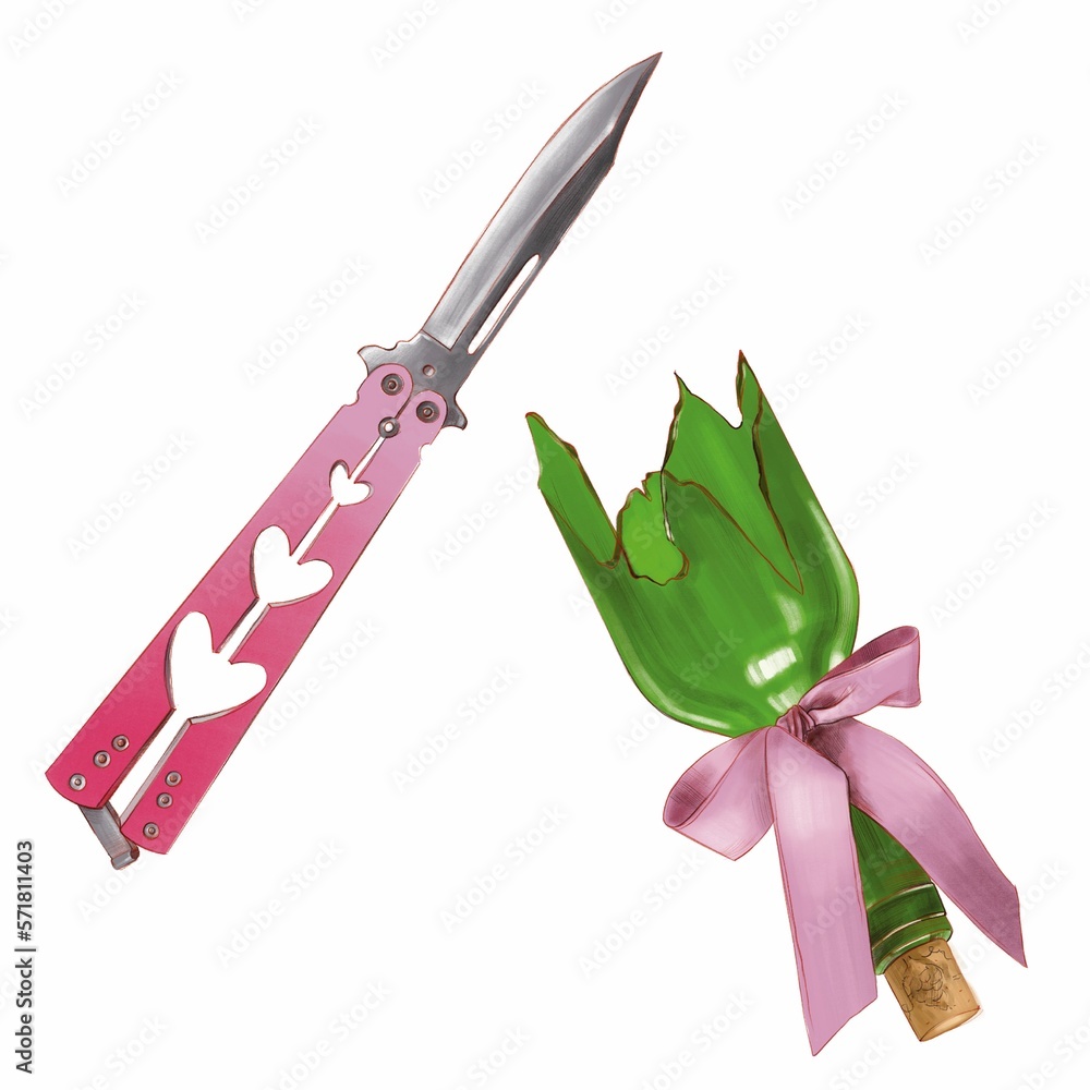 cute fan Knife and broken Bottle for street Fight. Weapon with heart ...