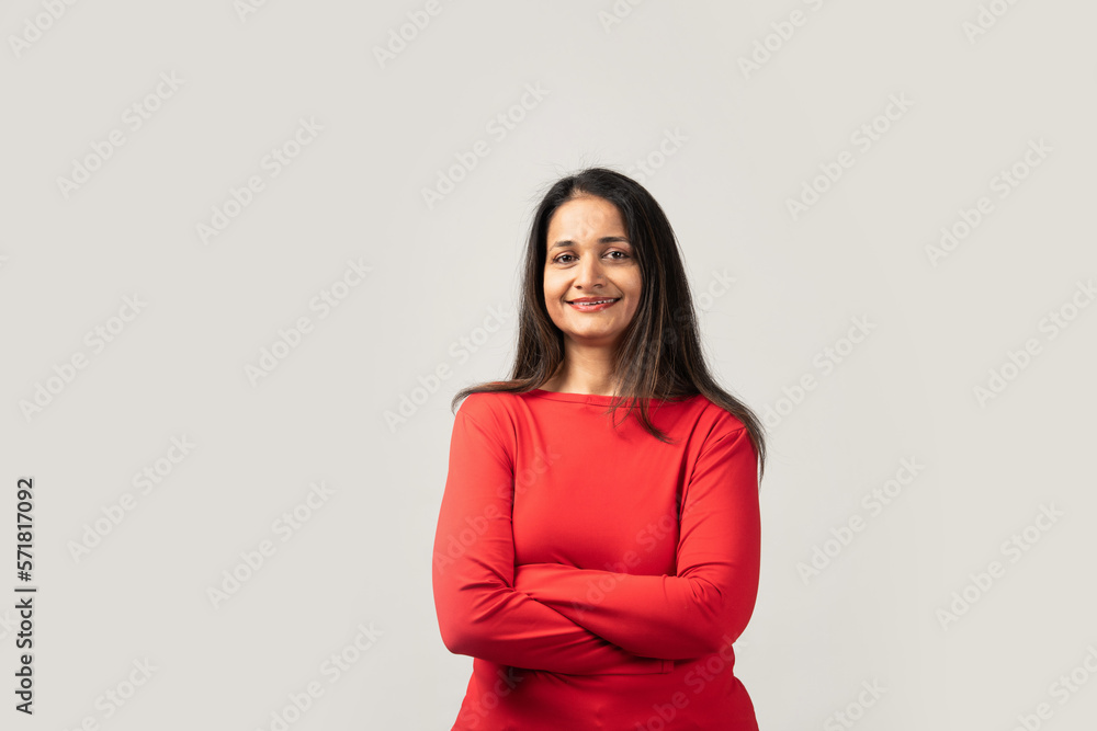 Happy successful Indian woman standing in casual outfit, confident ...