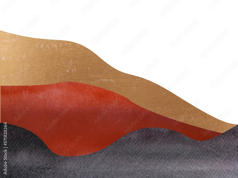 watercolor painting minimal template wave abstract gold black and red ...