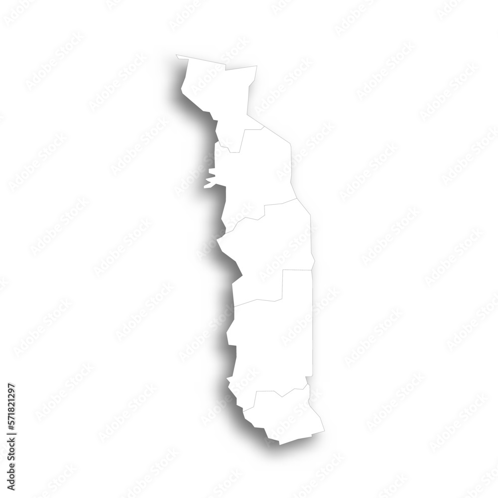 Togo political map of administrative divisions - regions. Flat white ...