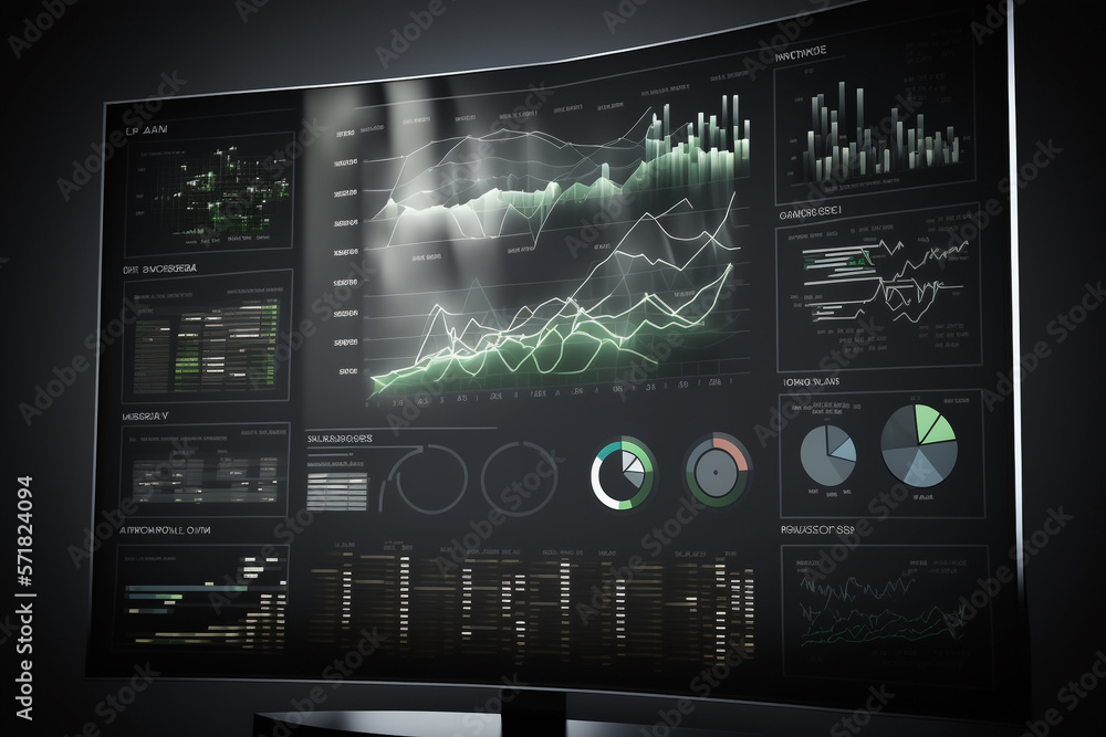 monitor display financial graph, a visual representation of complex economic data, is displayed ...