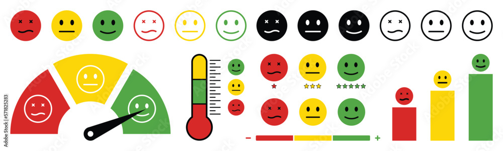Pain scale meter. Speed dial indicator. Emoticons emoji faces ...