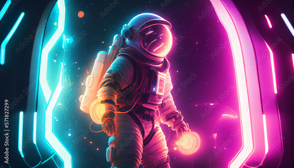 Sci-fi Retrowave space illustration of science fiction scene with ...