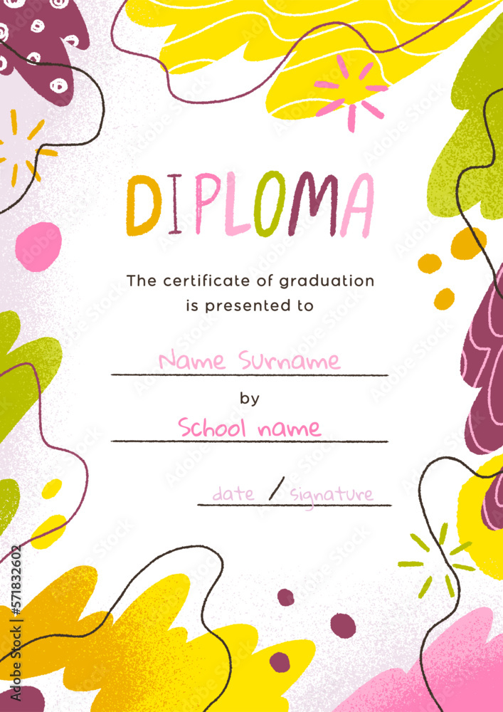 Graduation diploma template for kids school. Childs certificate design ...