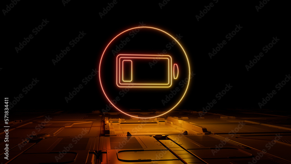 Orange and Yellow Energy Technology Concept with low battery symbol as ...