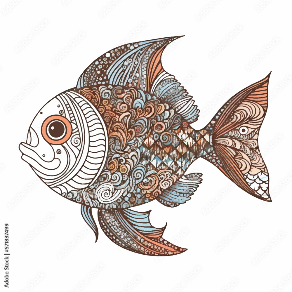 vector the illustration of the beautiful koki fish zentangle with the ...