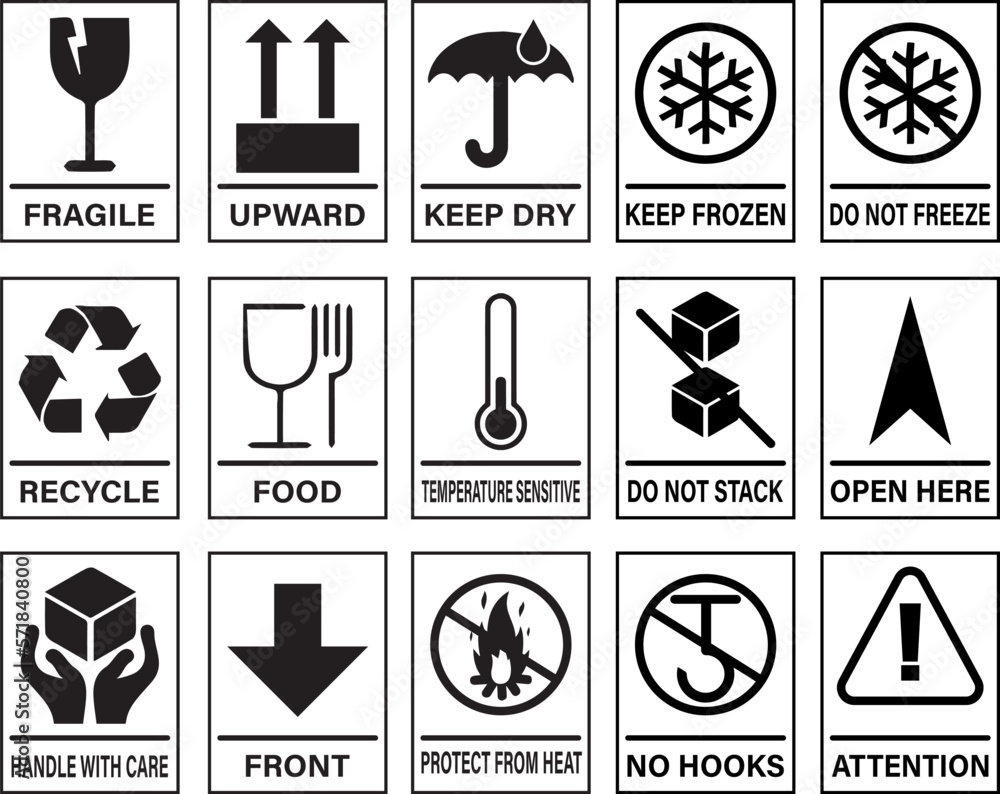 cargo, transport sticker, warning signs, warning icons, warning icons ...