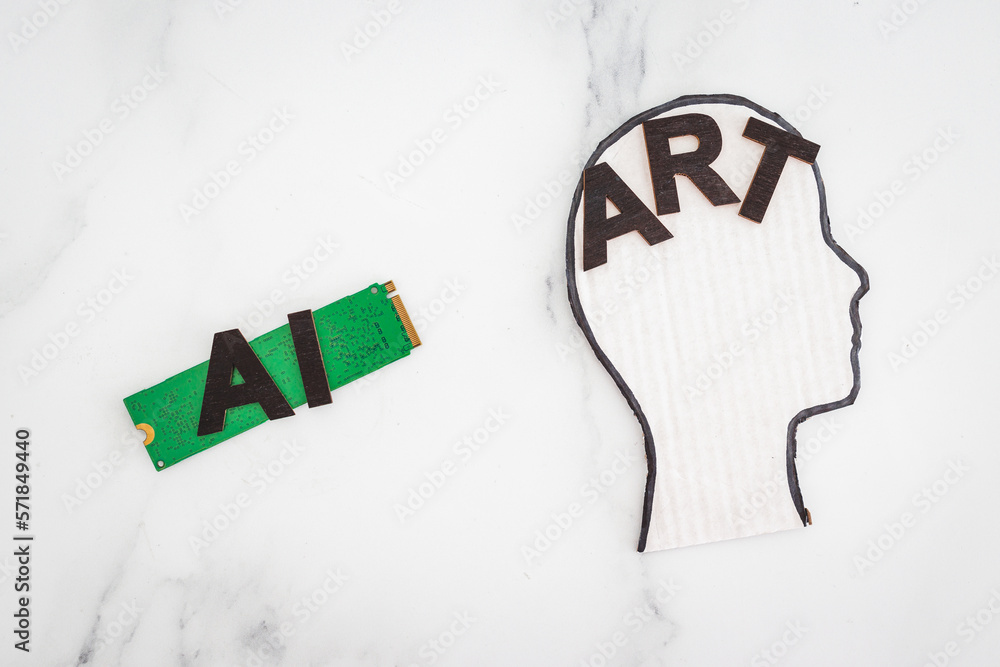 AI vs Art text with microchip and head icon, Artificial Intelligence ...