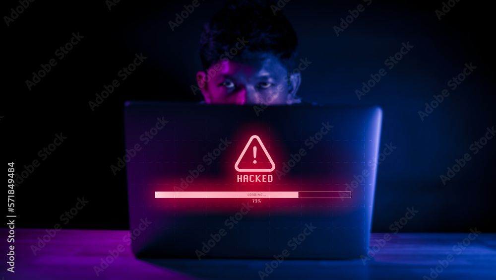 Hacked concept.,Hackers use a computer to release malware viruses ...