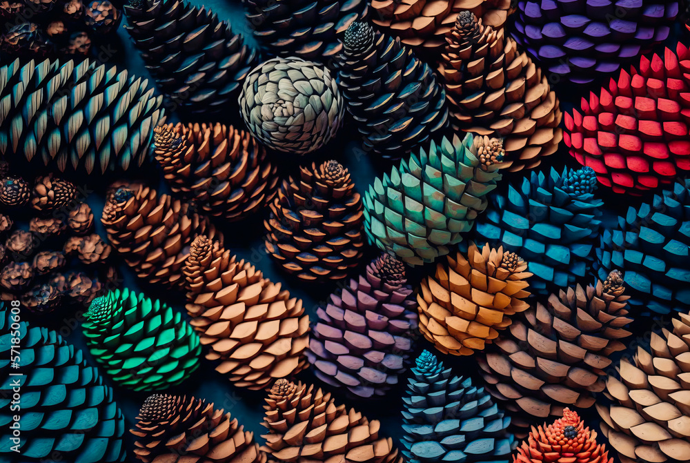 Exploding with magic and joie de vivre, this multicolored pinecone background brings back ...