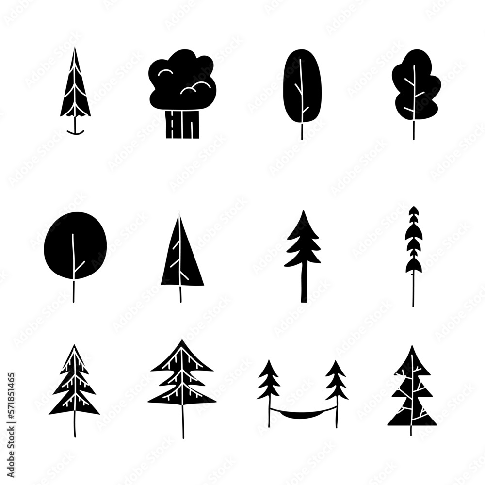 Grafika wektorowa Stock: Simple silhouette tree icons collection. Line ... Grafika wektorowa Stock: Simple silhouette tree icons collection. Line ...