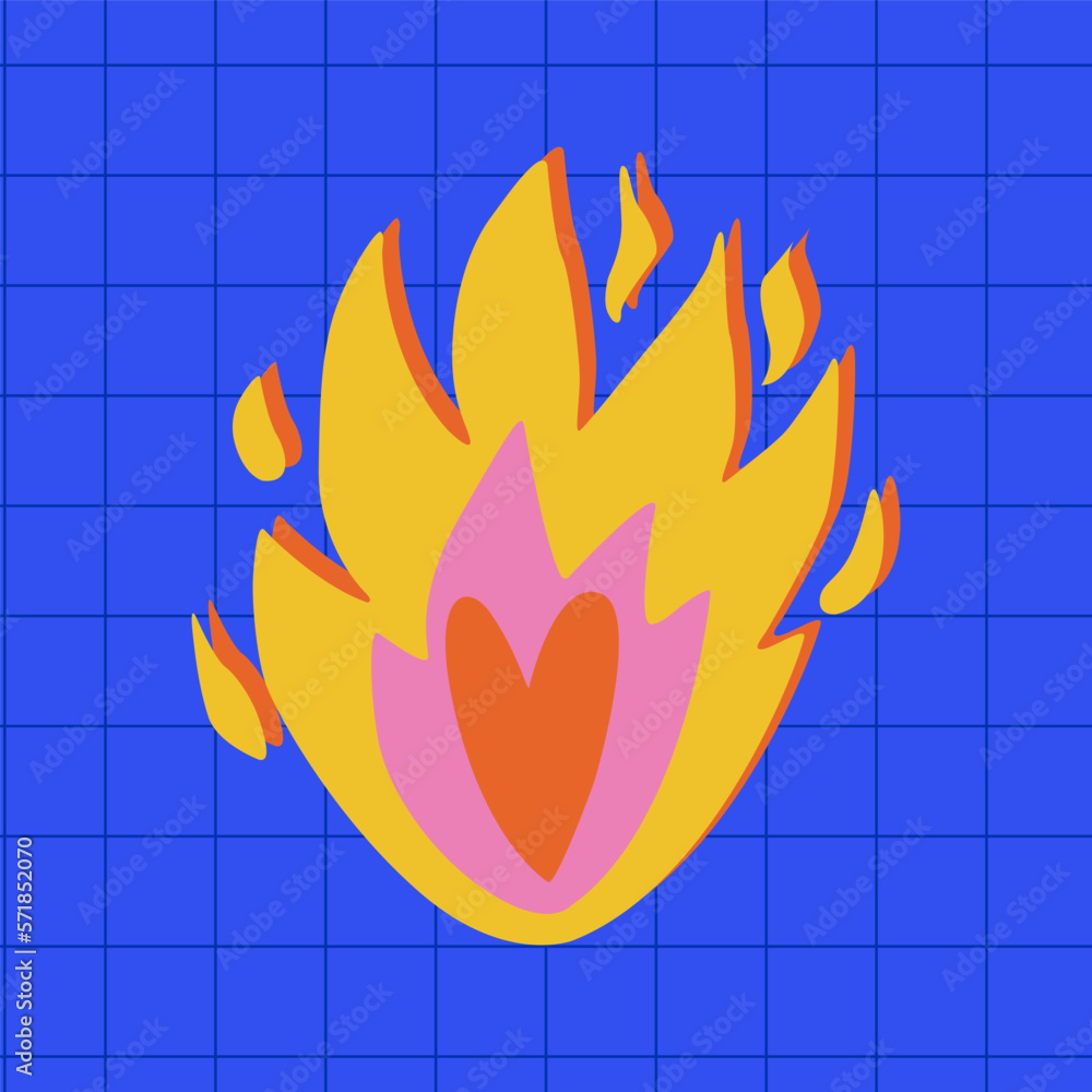 Poster with flaming heart. Vector Hand drawn background for design and ...