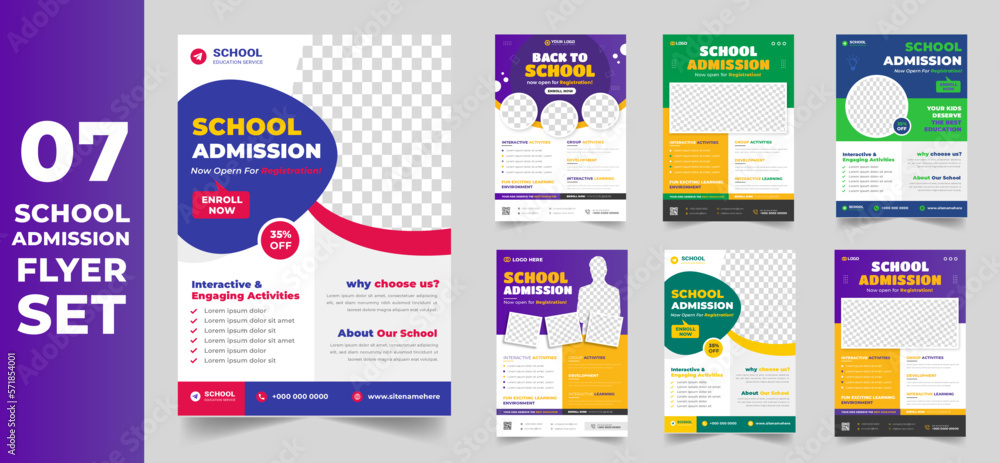 set of 7 Mega collection school admission flyer design template. school ...