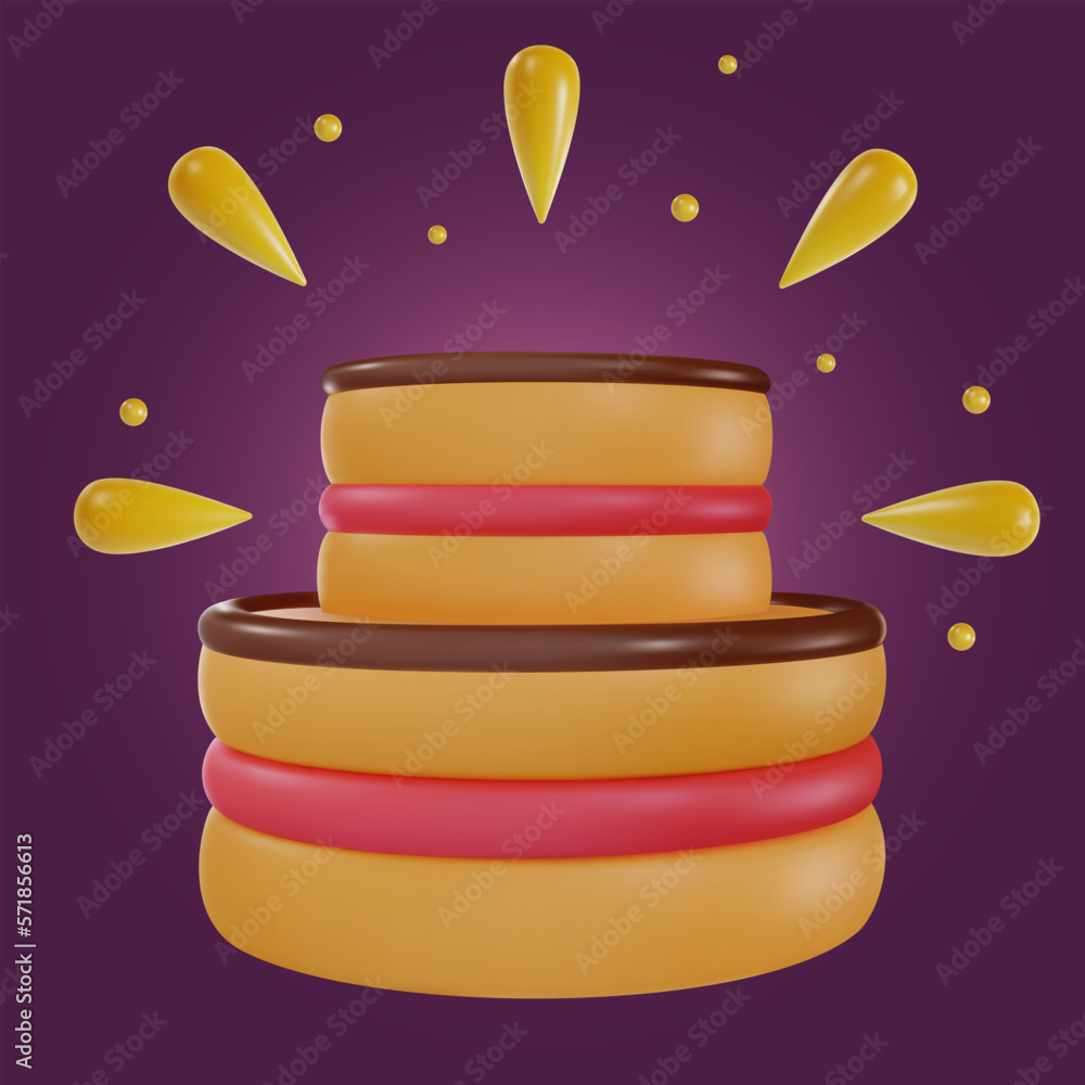 Cartoon vector cake in 3d realistic vivid style. Minimal bright design ...