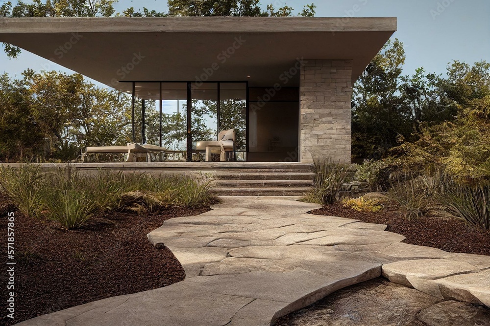 Flagstone applied to the original concrete veranda, natural stone steps ...