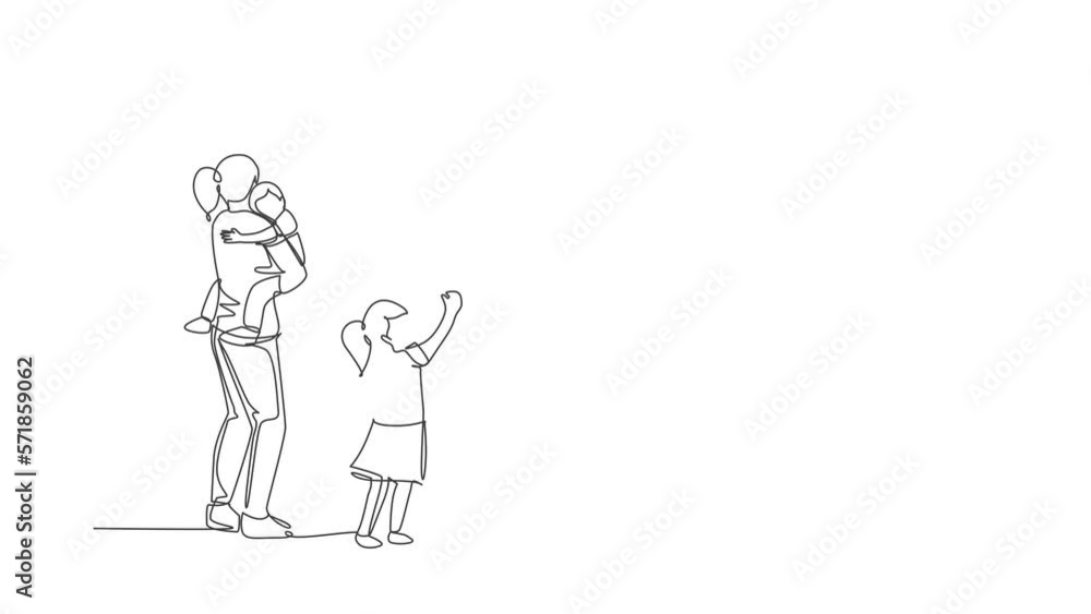 Animated self drawing of continuous line draw father hugging his ...