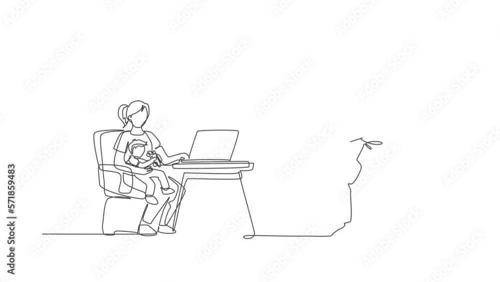 Animated self drawing of one continuous line draw young mother work ...