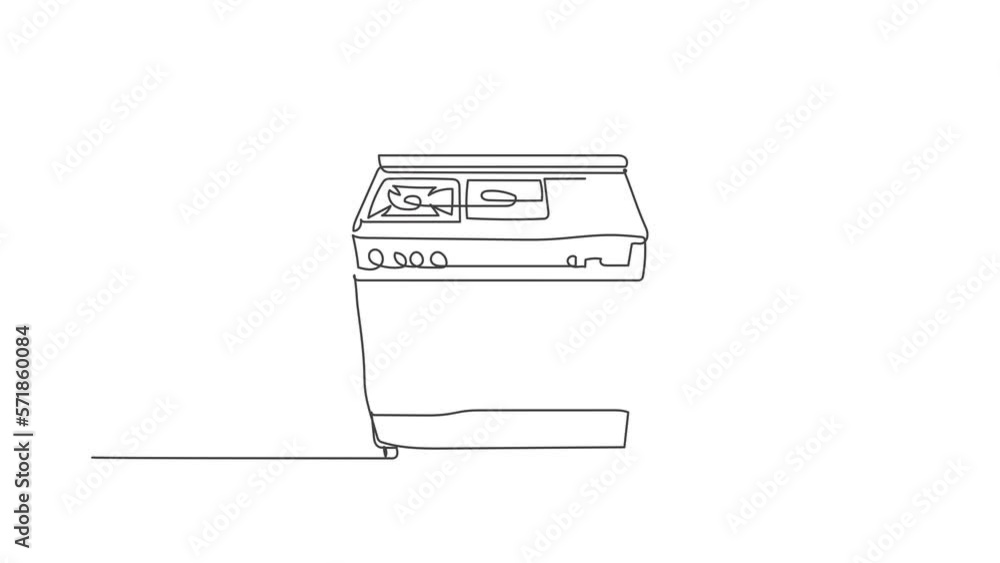Animation of one single line drawing of gas stove with oven home ...