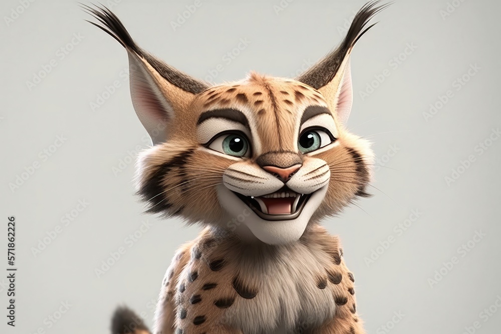 Cute cartoon of lynx character, portrait. Generative AI Stock ...