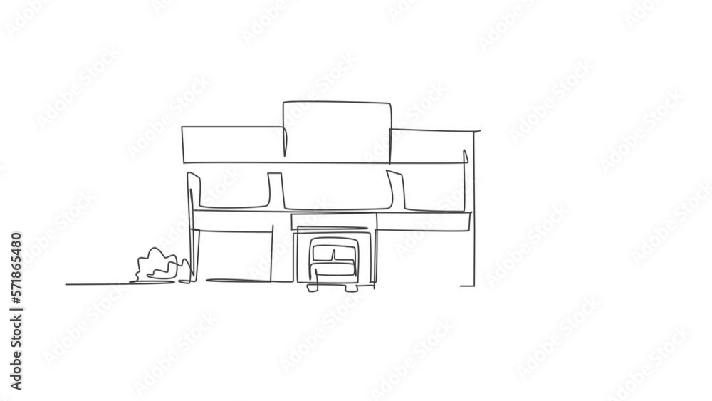 Animated self drawing of continuous line draw fire station building ...