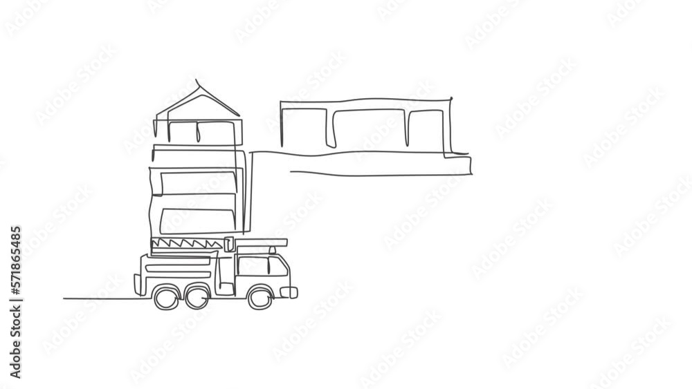 Animated self drawing of continuous line draw fire station building ...