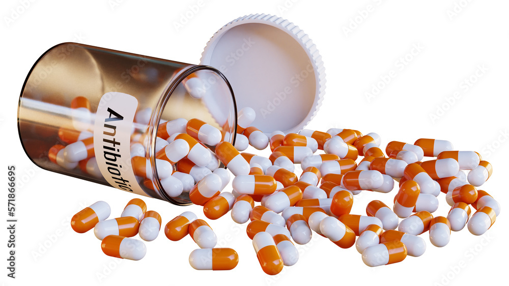 Antibiotic pills and bottle on PNG Transparent background. Health ...