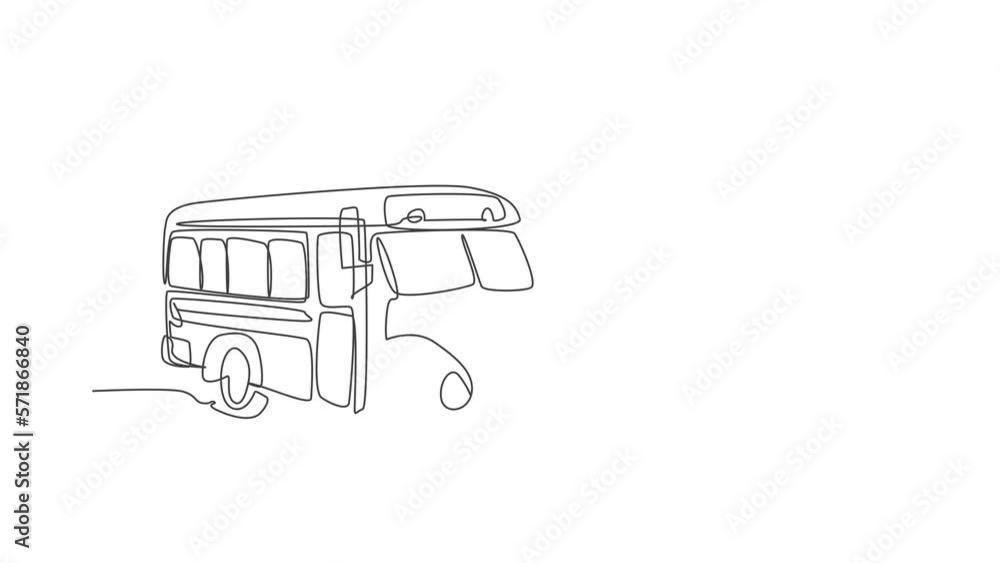 Animated self drawing of continuous line draw old classic school bus ...