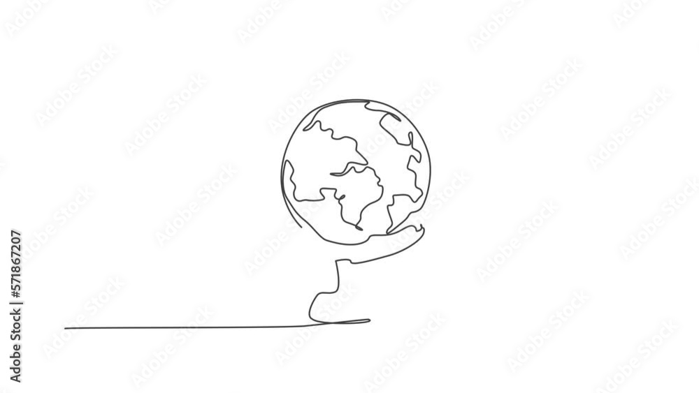 Earth globe. Animated self drawing of continuous line draw world map ...