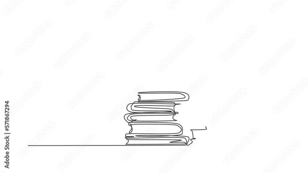 Books stack. Animated self drawing of continuous line pile of books on ...