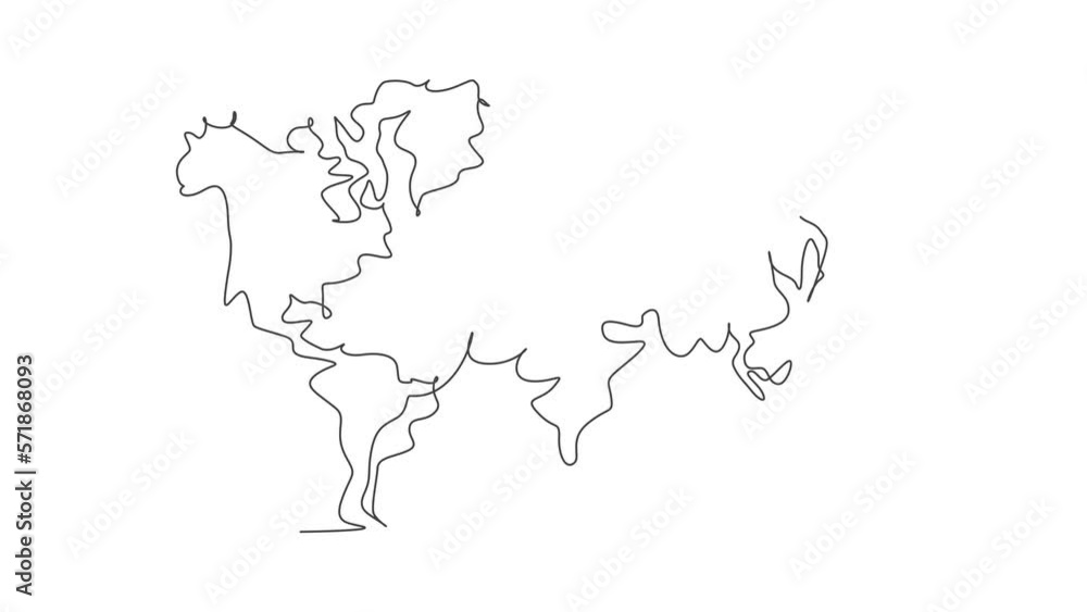 World atlas. Animated self drawing of continuous one line draw world ...