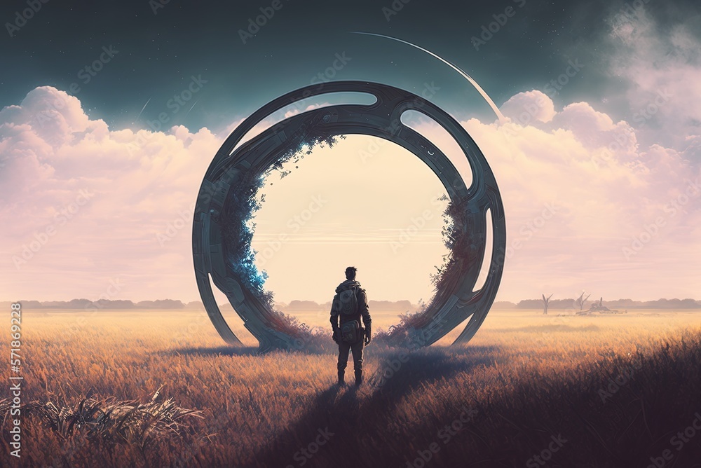 artwork depicting a guy from the future in a digital format, standing ...