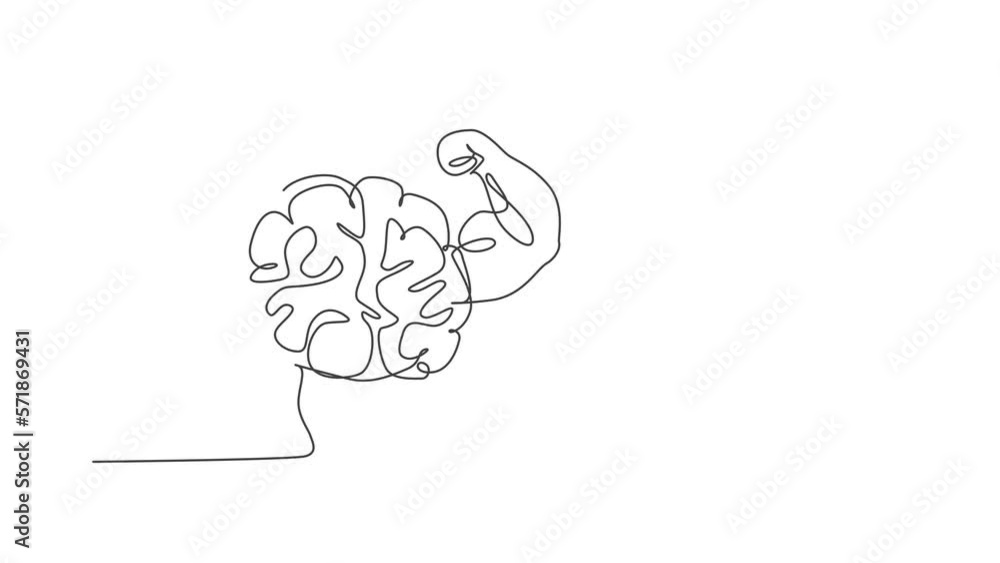 Animated self drawing of continuous line draw strong muscular brain ...