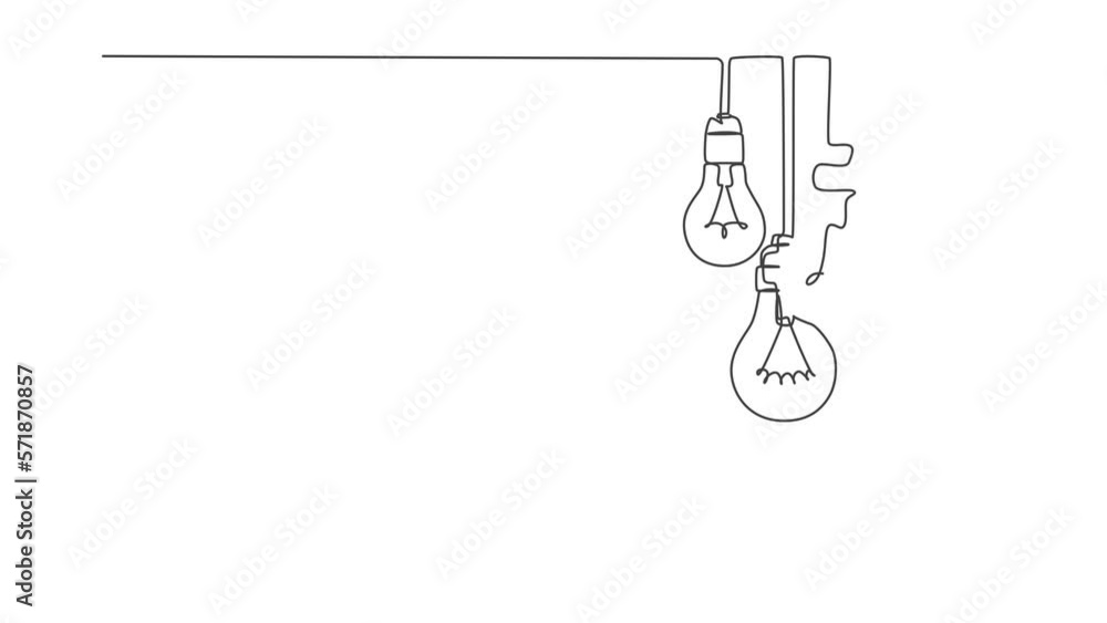 Animated self drawing of one continuous line draw hanging lightbulbs on ...